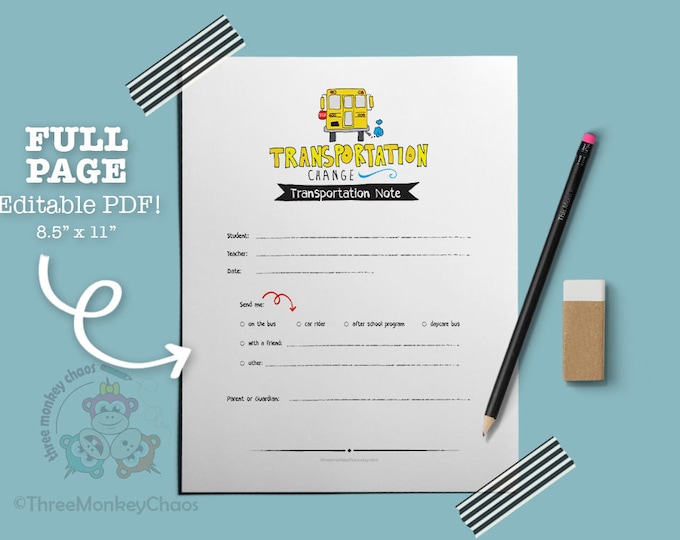School Transportation Note Note From Home Bus Note Note to Teacher Fill ...