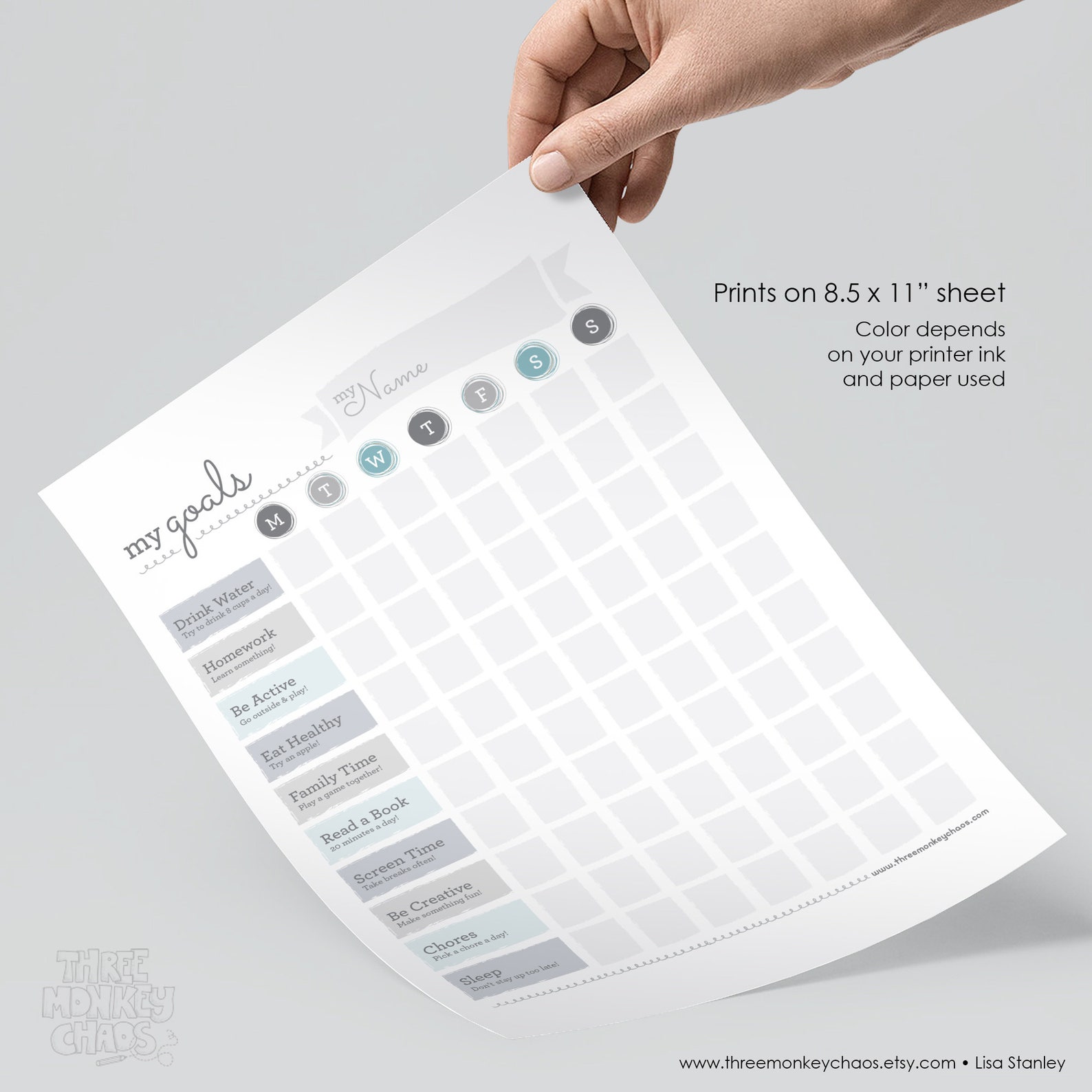 PRINTABLE Daily Goals Gray Habit Tracker Daily Routine Kids Chores ...