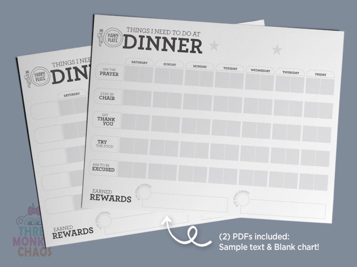 1 Kid DINNER Routine Chart Reward Chart Chore Chart | Etsy