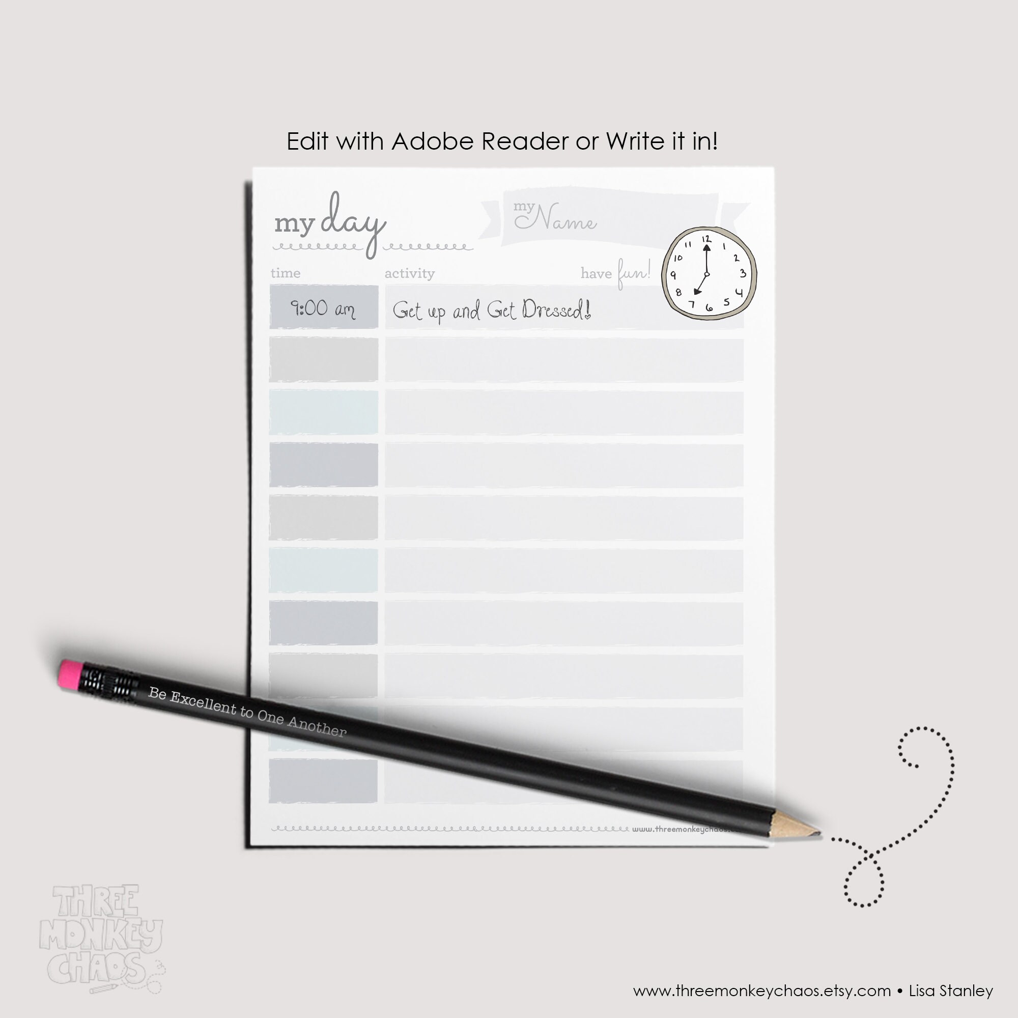 PRINTABLE Daily Schedule Gray Daily Routine Kids Chores ...