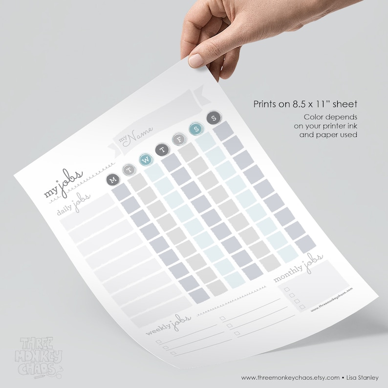 PRINTABLE Job Chart Gray Daily Weekly Monthly Chore - Etsy