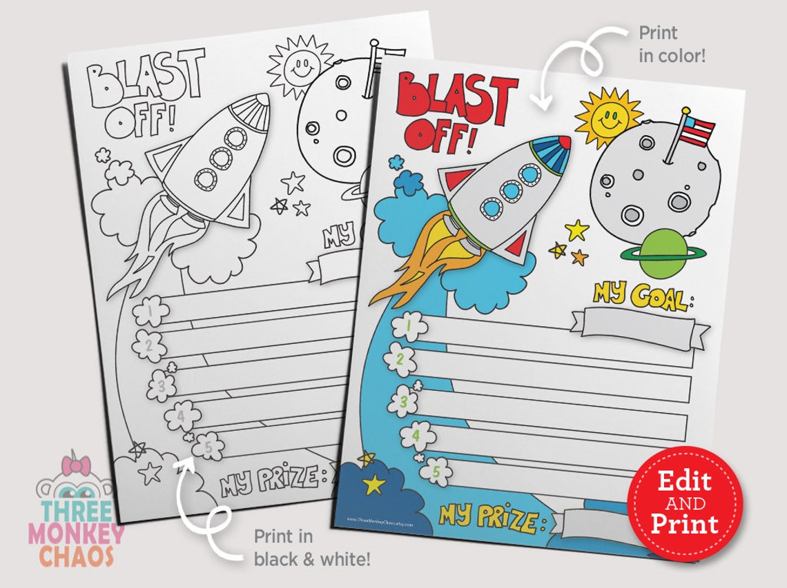 Rocket Ship Goal Chart, Bravery Ladder, Goal Setting for Kids, Reward ...