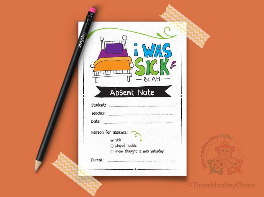 Absent /sick Note | School Excuse Note | Note for Teacher | Editable ...