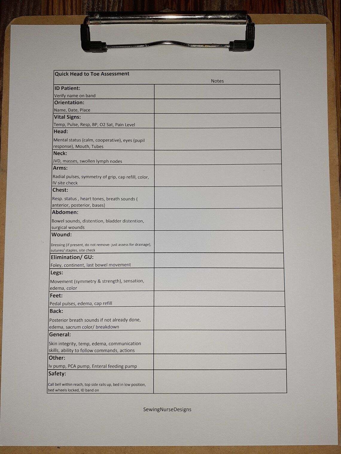 Head To Toe Assessment Checklist Printable WifiLasi