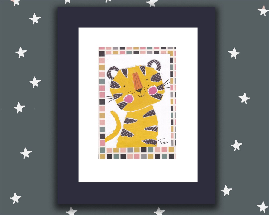 Framed and Matted Torn Paper Tiger Wall Art/kids Wall Art/nursery Wall ...
