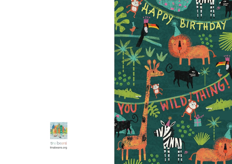 DIGITAL Kids Birthday Card. Whimsical Jungle Animals, - Etsy