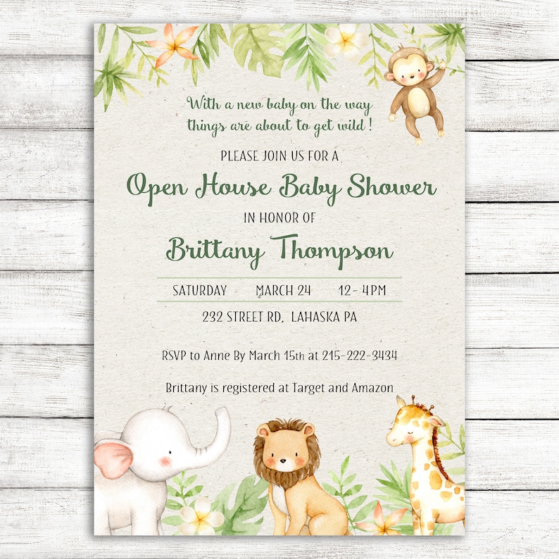 Open House Safari Baby Shower Invitation / Jungle Animals Come and Go ...