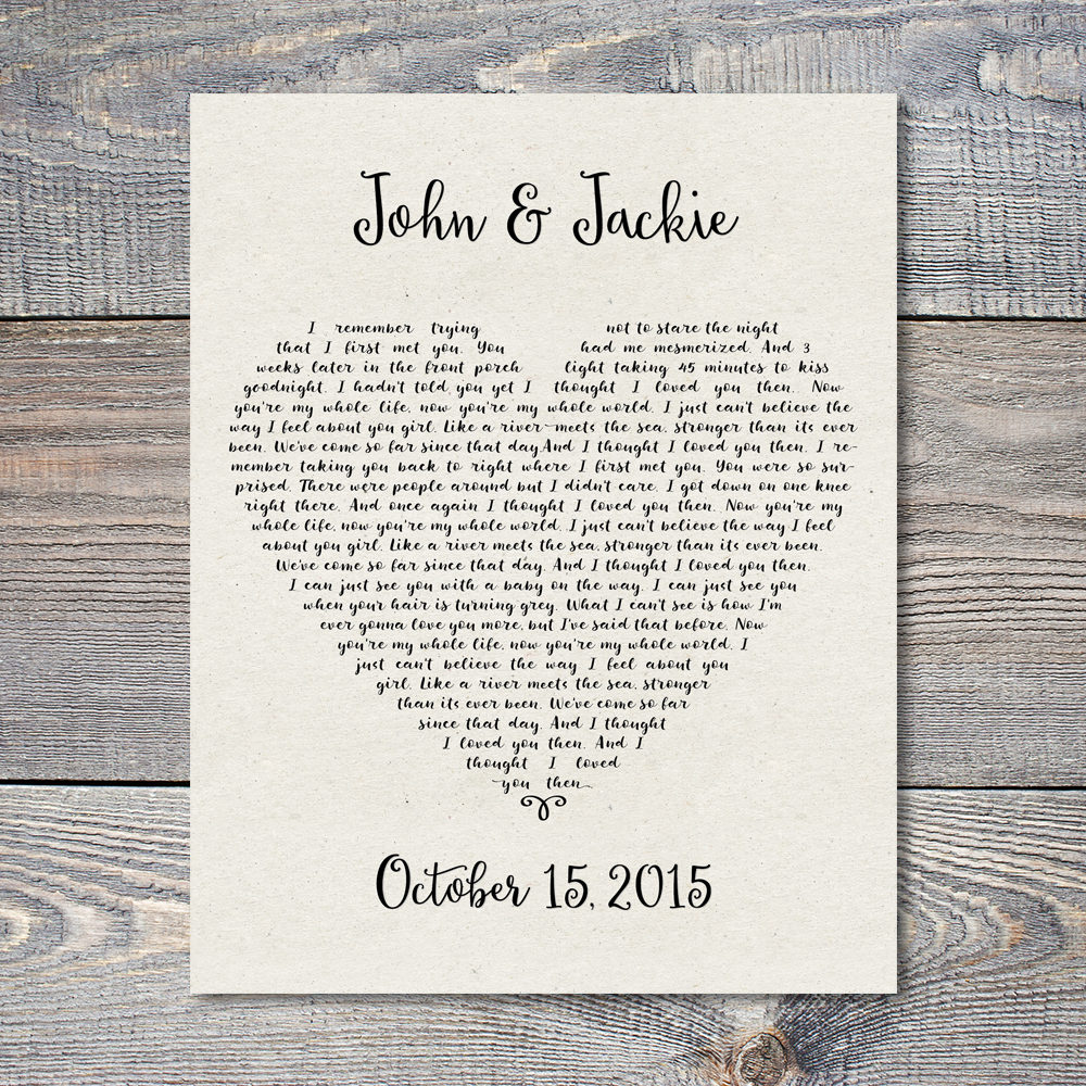 Rustic First Dance Wedding Song Heart Shaped Print, Valentine Gift ...