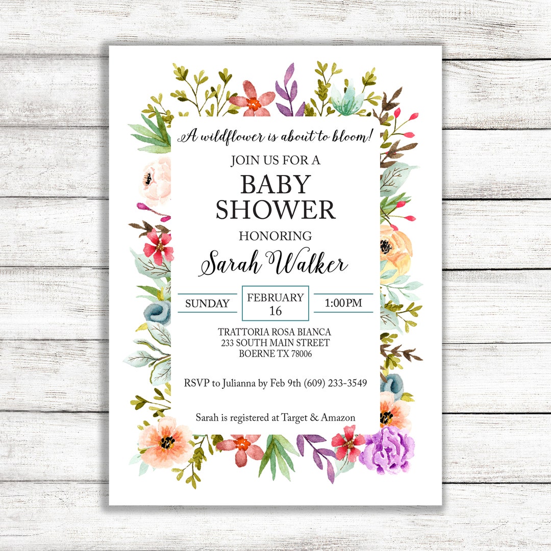 Floral Wildflower Baby Shower Invitation / A Little Wildflower is on ...