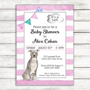 Pitt Bull Baby Shower Invitation in Pink or Blue / Pitbull Dog Baby ...