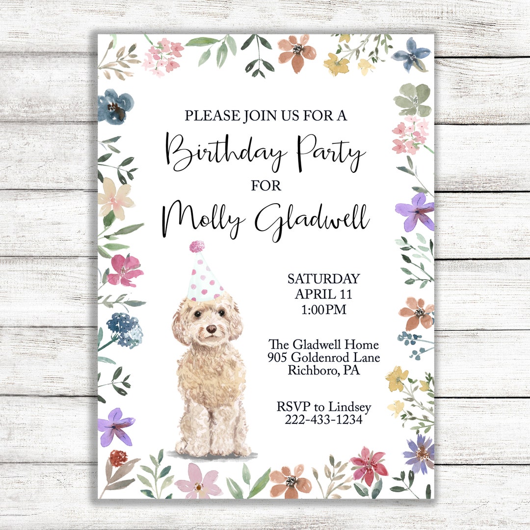 Cockapoo Dog Birthday Party Invitation - Etsy