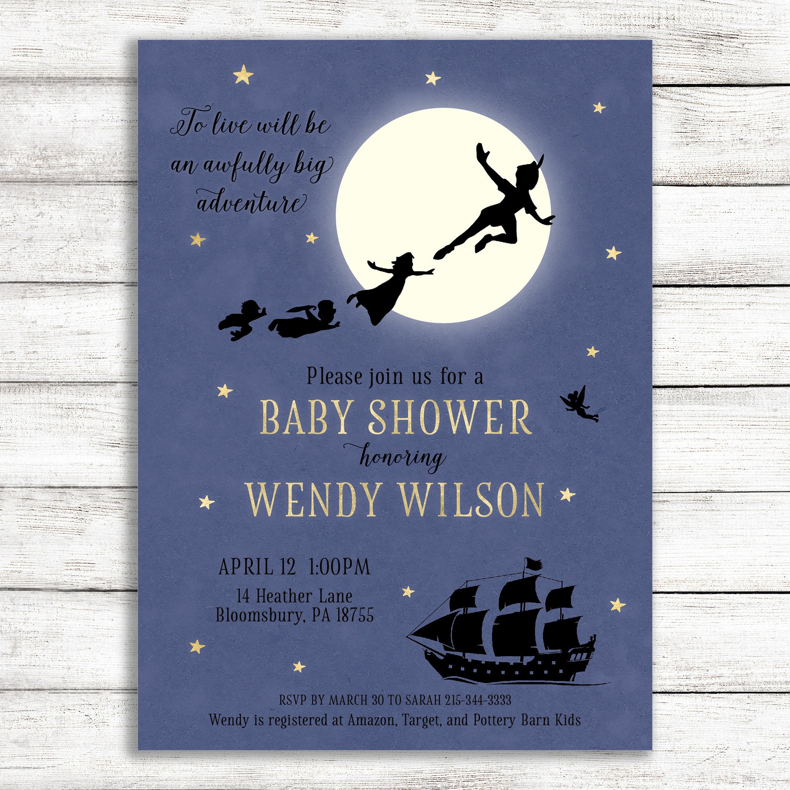 Blue Peter Pan Baby Shower Invitation for Boy or Girl - Etsy