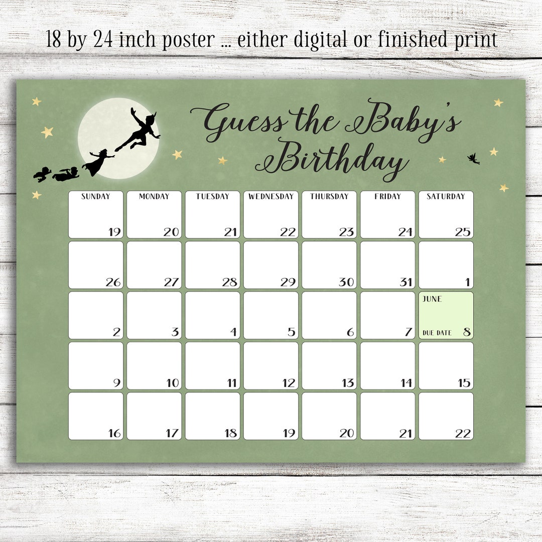 Gender Neutral Green Peter Pan Due Date Calendar Shower Game - Etsy
