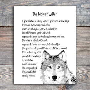 Native American Parable the Wolves Within, Two Wolves Poem Digital ...