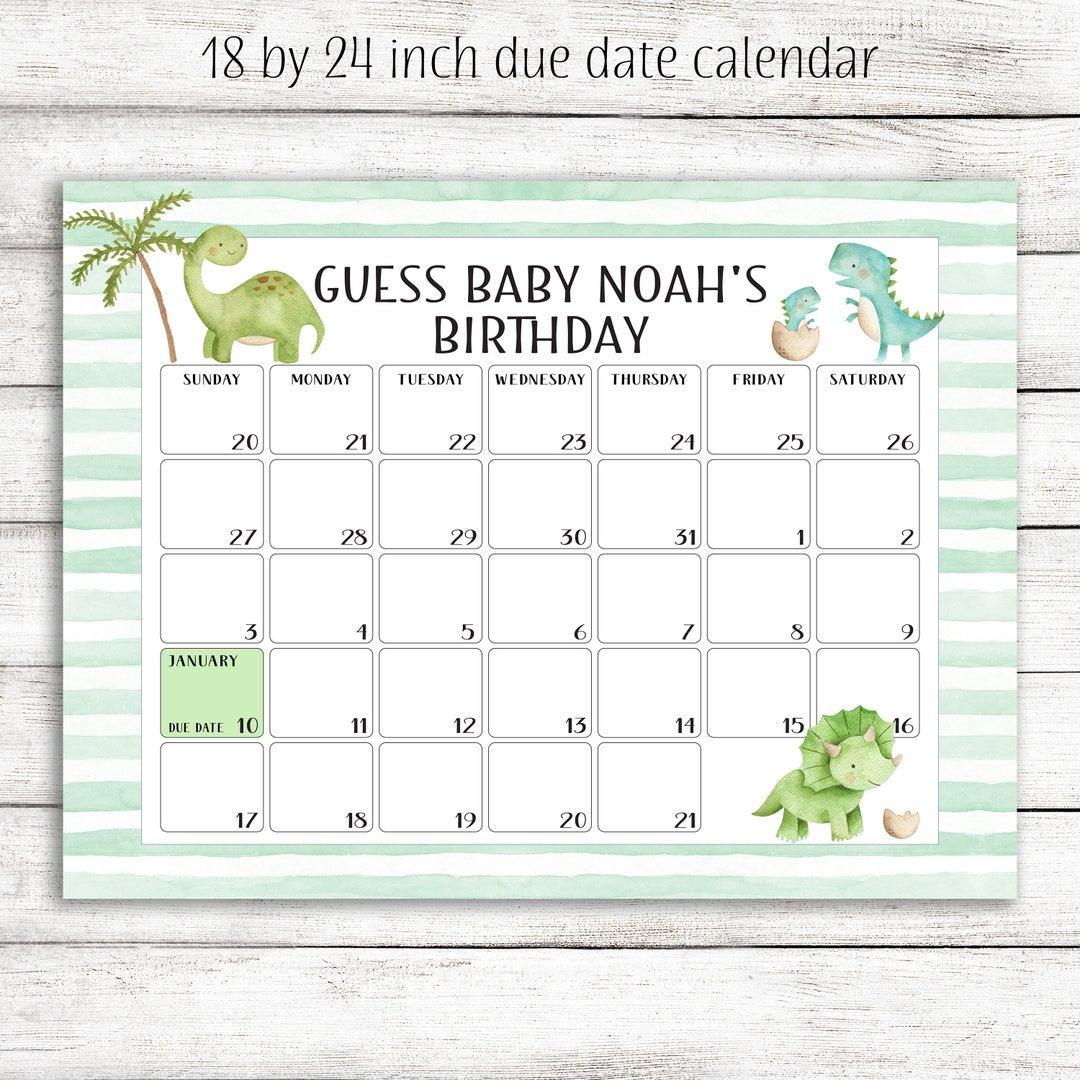 Dinosaur Due Date Calendar / Dinosaur Guess the Baby's Birthday Game - Etsy