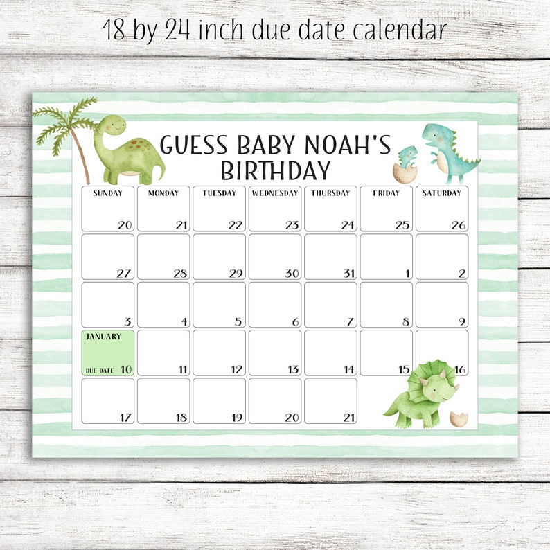 Dinosaur Due Date Calendar / Dinosaur Guess the Baby's | Etsy