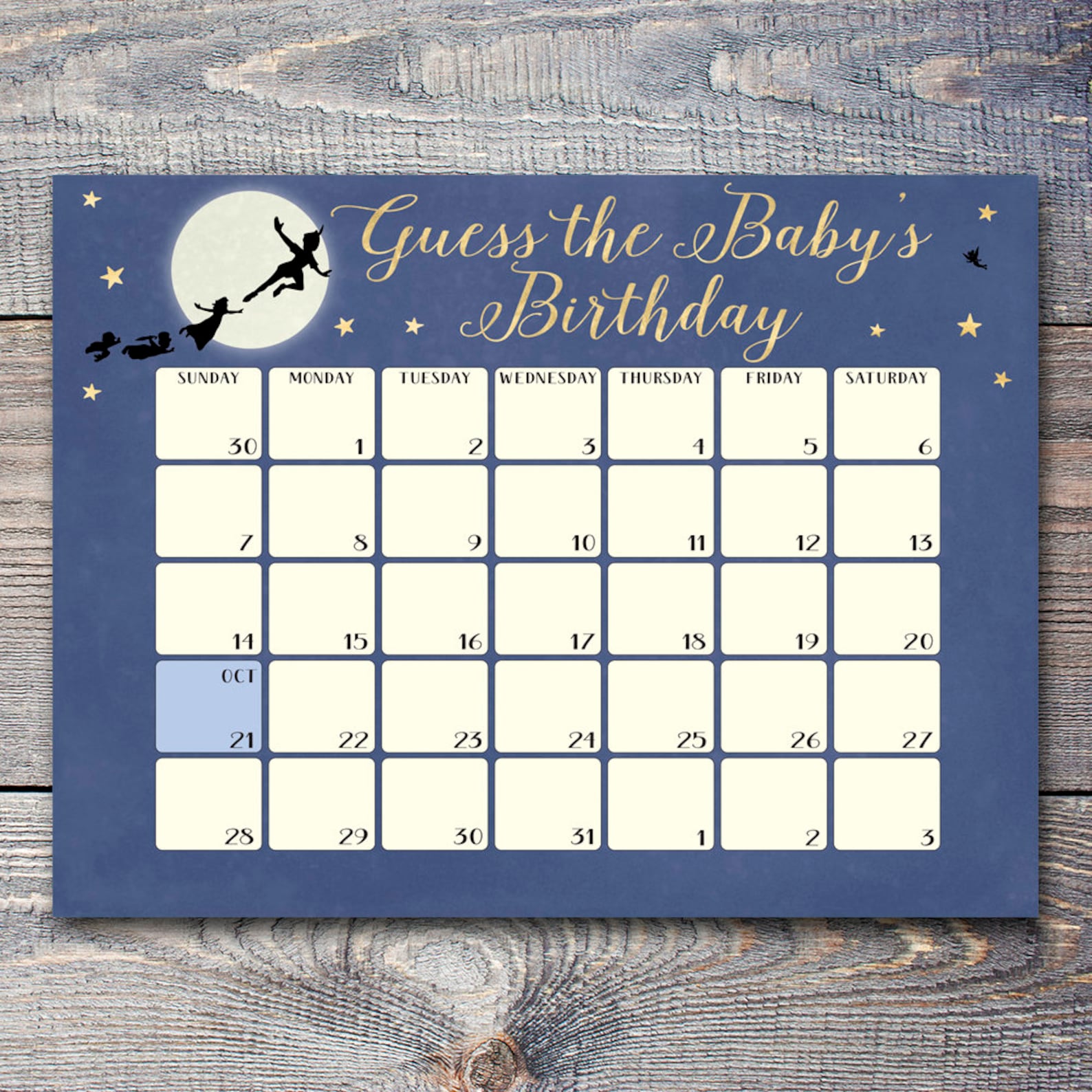 Peter Pan Guess the Baby's Birthday Calendar / Peter Pan | Etsy