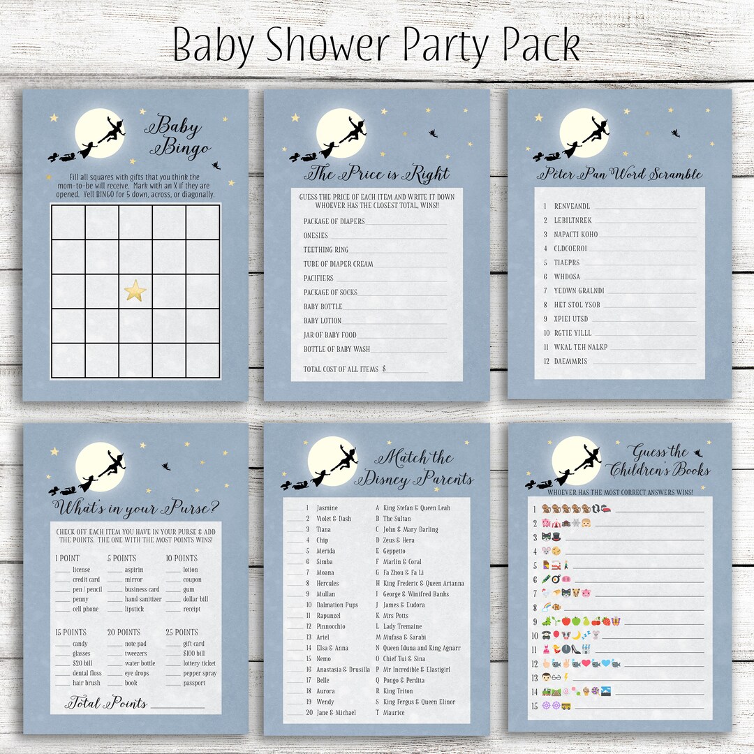 Light Blue Peter Pan Baby Shower Games and Signs Party Pack - Etsy