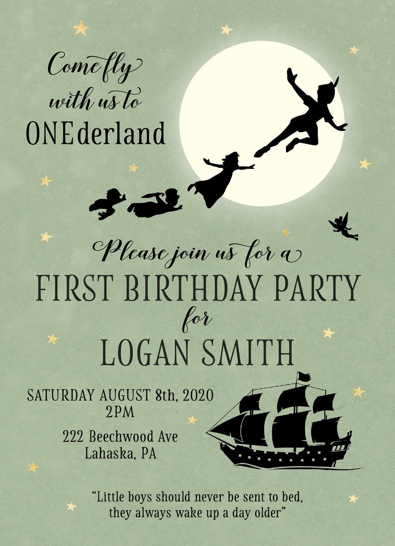 Peter Pan First Birthday Invitation / Onederland Birthday | Etsy