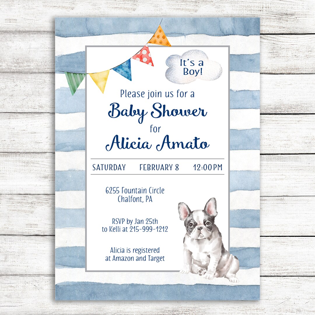 French Bulldog Baby Shower Invitation / Frenchie Baby Shower Invitation ...