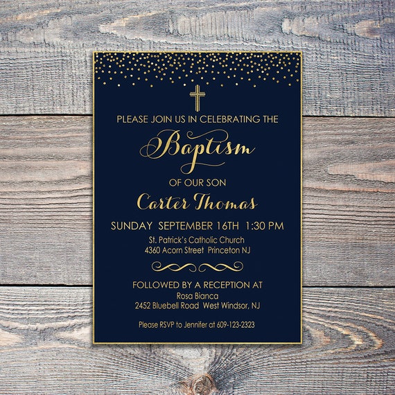 Navy Baptism Invitations Kraft Stripe Boy Baptism Invitation Navy