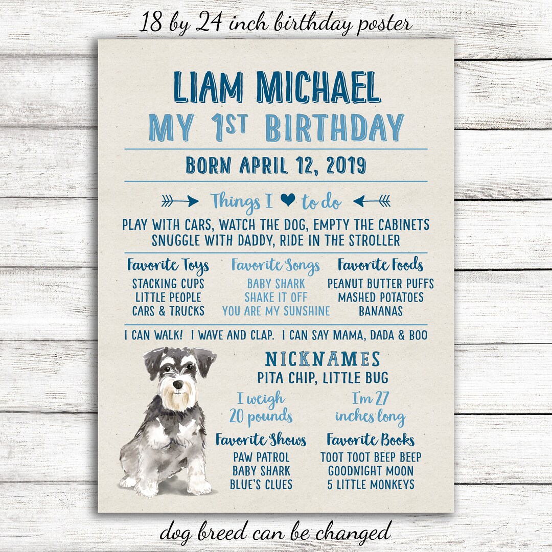 Personalized Dog First Birthday Party Poster for Boy or Girl / Custom ...