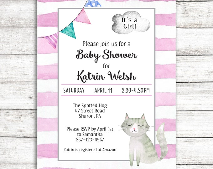 Boy Cat Baby Shower Invitation - Printable Cat Themed Invite - Kitten ...