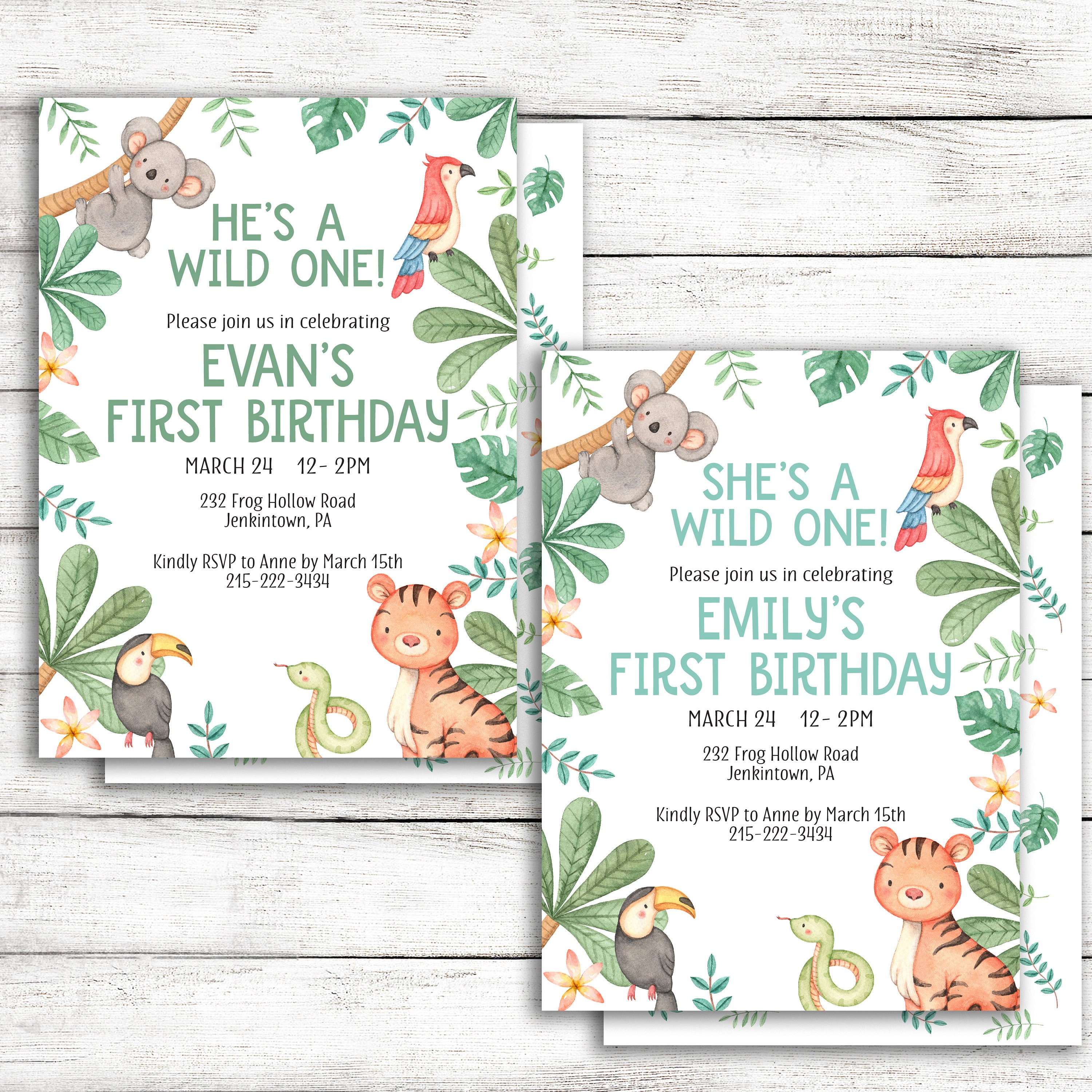 Wild One Jungle Birthday Invitation, First Birthday Jungle Theme ...
