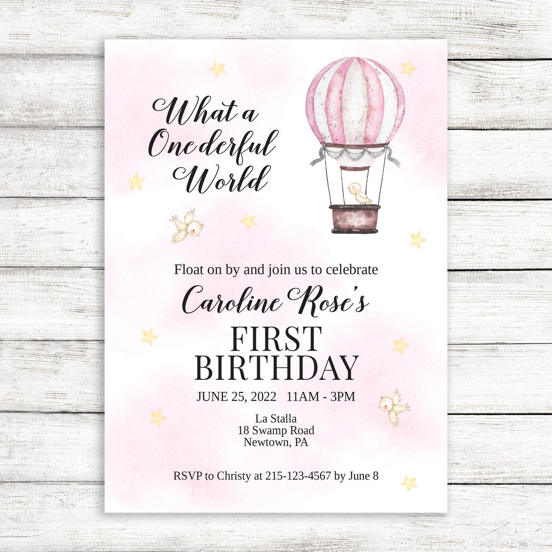 Onederful World Birthday Invitation / Hot Air Balloon Birthday Invite ...