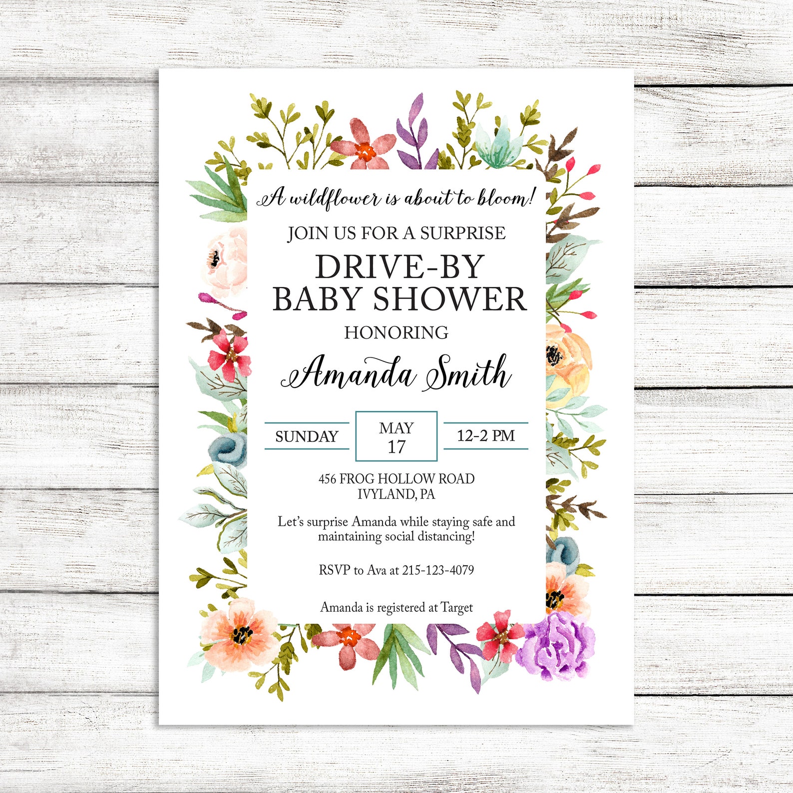 Floral Drive Thru Baby Shower Invitation / Social Distance Baby Shower ...