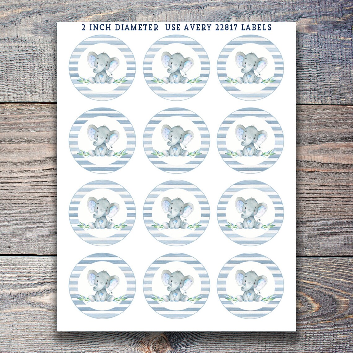 Circle Elephant Labels, Elephant Stickers, Elephant Cupcake Toppers - Etsy