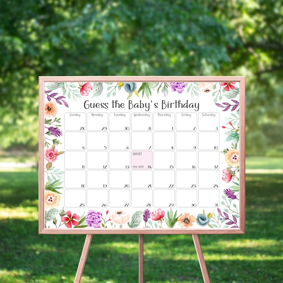 Wildflower Floral Due Date Calendar 18 by 24 Inch Poster | Etsy
