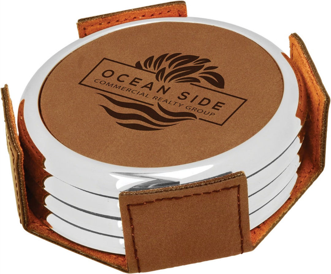 Coasters 4/set 3 5/8" Round or Square Leatherette Personalize, Engrave ...