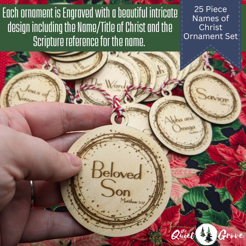 25 Names of Christ Wood Ornament Set, Laser Cut Wood Ornament, Christ ...