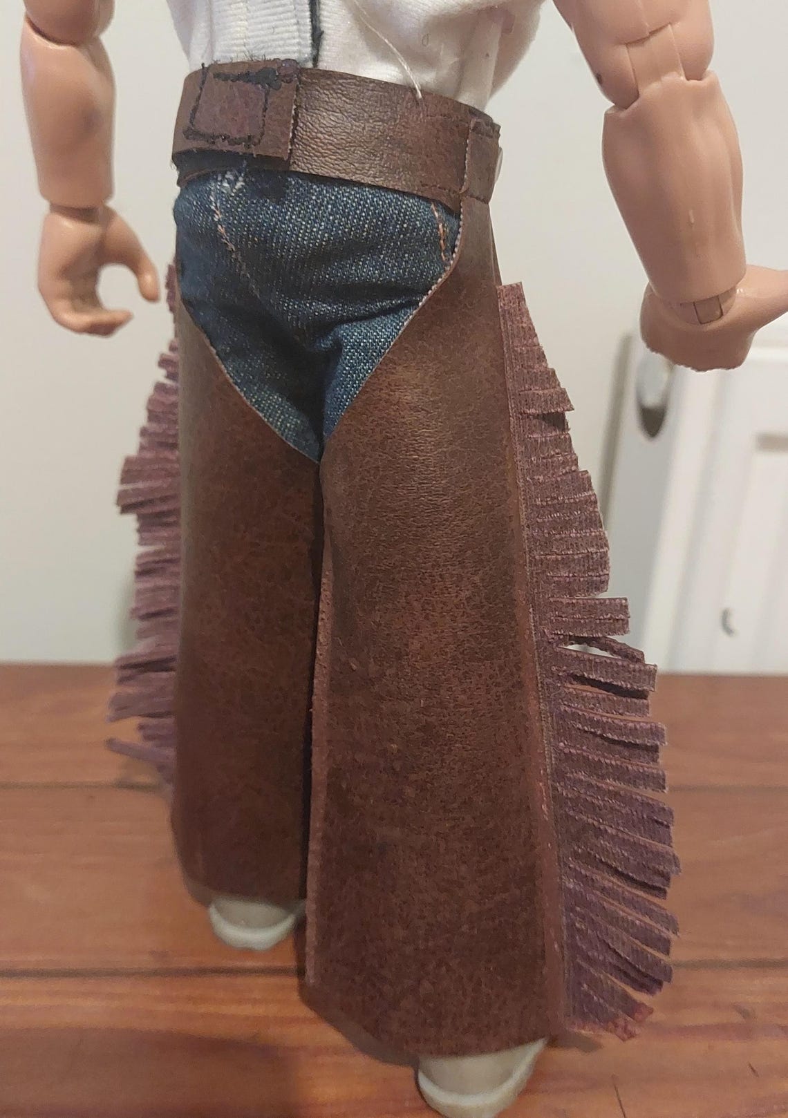 Custom Brown Faux Leather Cowboy Chaps and Jacket With Tassels and Hat ...