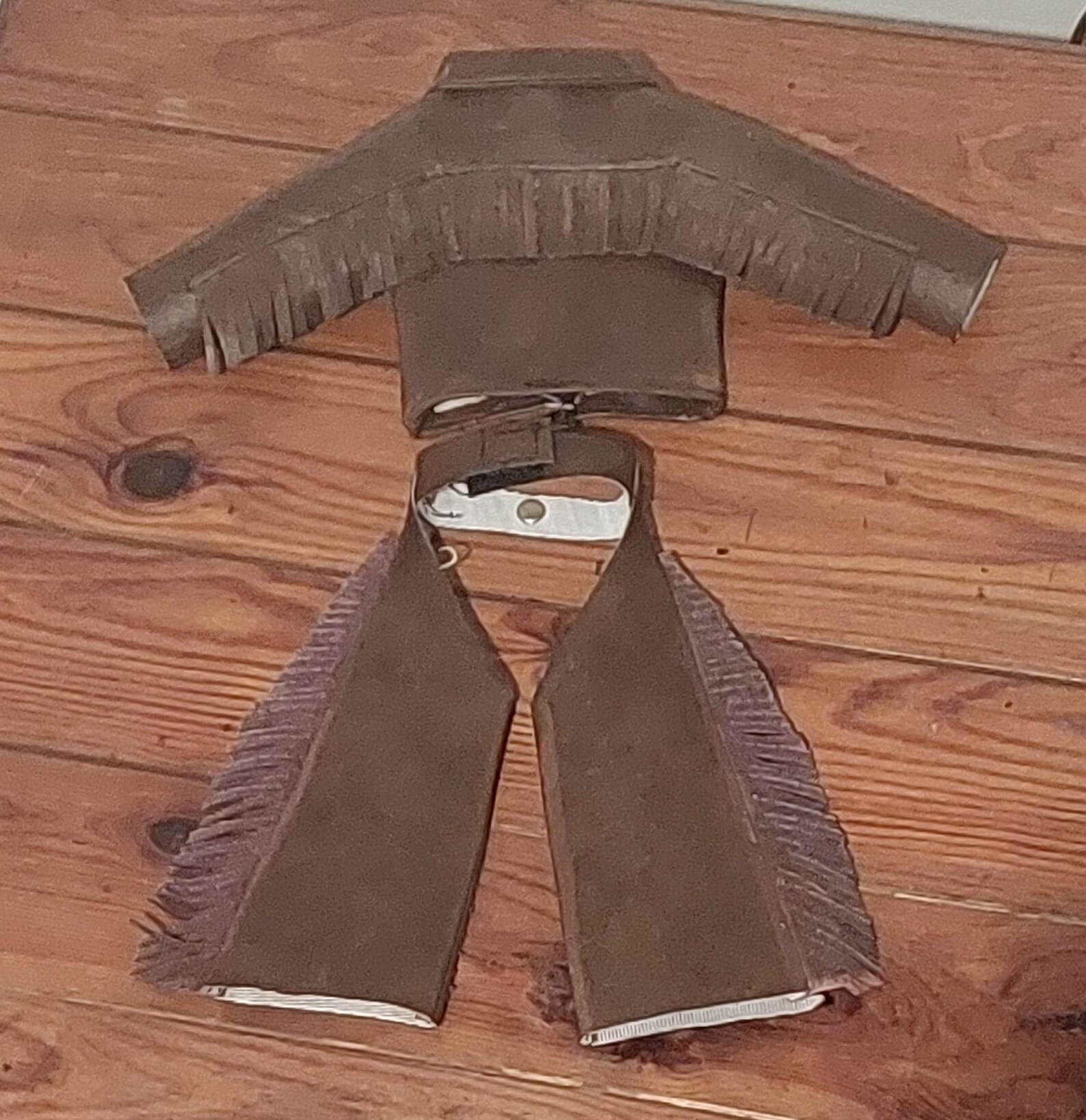 Custom Brown Faux Leather Cowboy Chaps and Jacket With Tassels and Hat ...