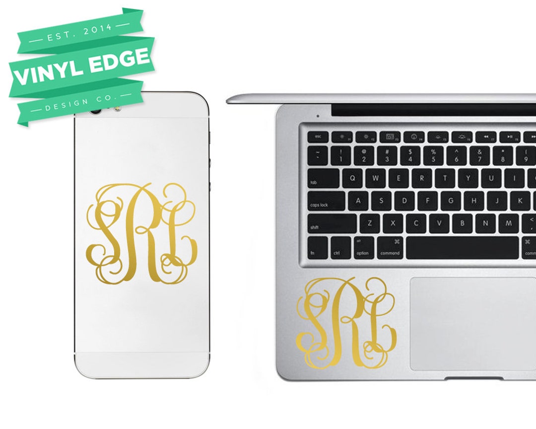 Gold Monogram Decal - Gold Monogram Laptop Computer Decal - Gold ...