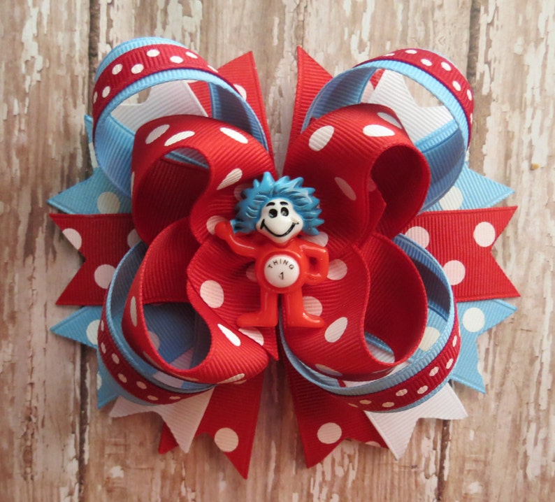 Dr Seuss Thing 1 and Thing 2 Hair Bow Headband Cat in the Hat - Etsy