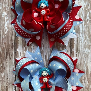 Dr Seuss Thing 1 and Thing 2 Hair Bow Headband Cat in the Hat Back-to ...