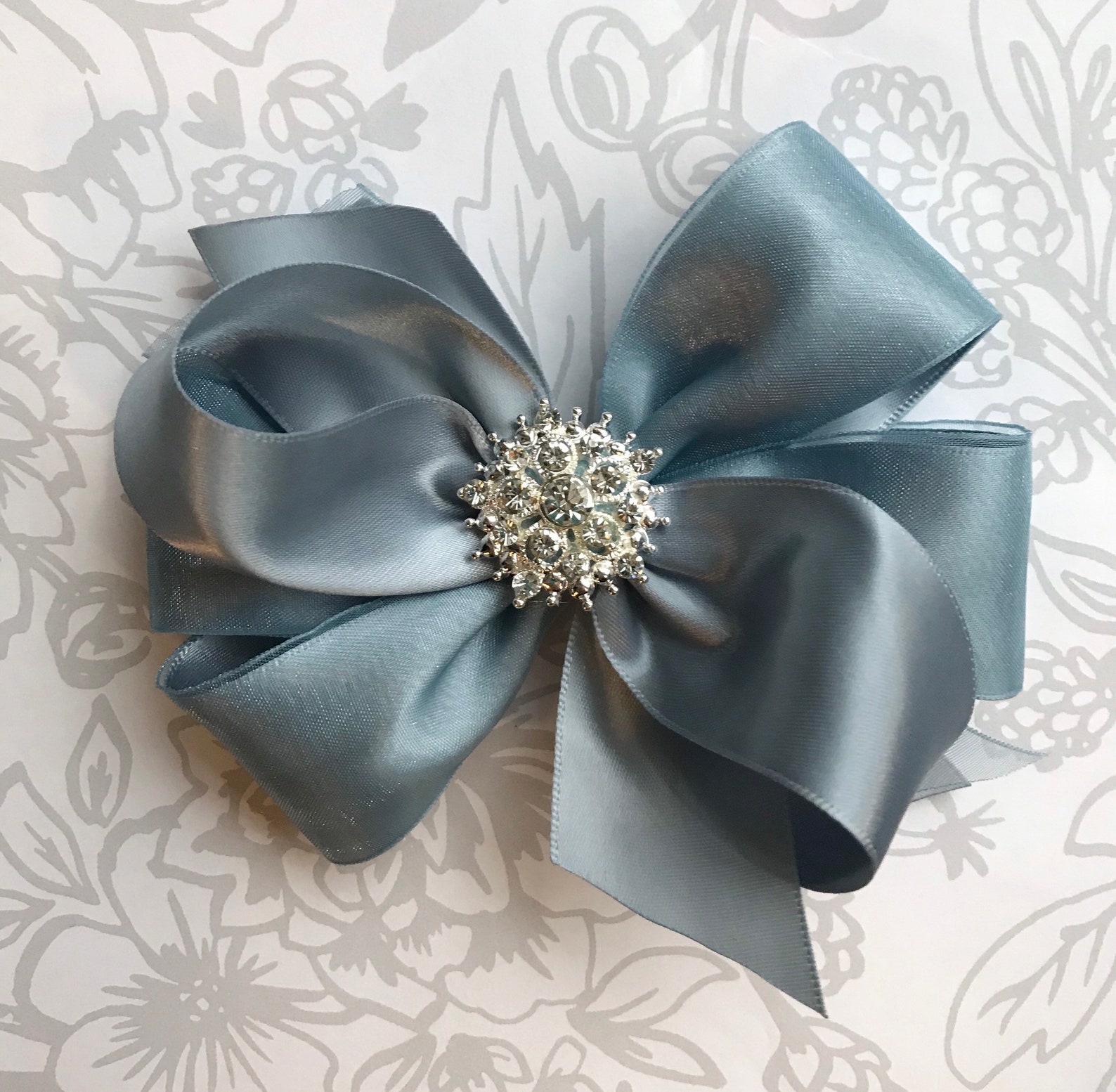 Dusty Blue Satin Hair Bow Flower Girl Wedding Steel Blue - Etsy