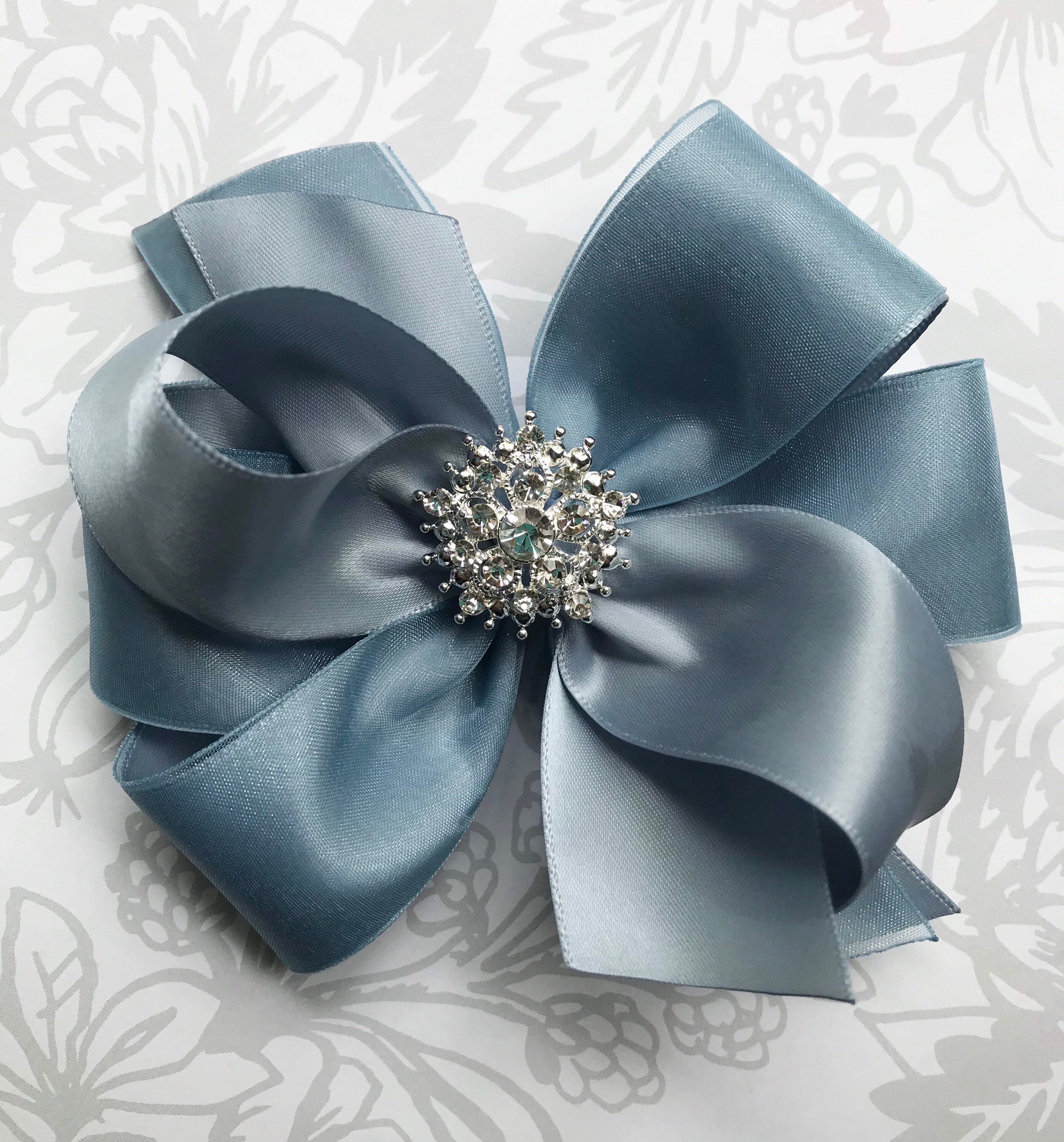 Dusty Blue Satin Hair Bow Flower Girl Wedding Steel Blue - Etsy