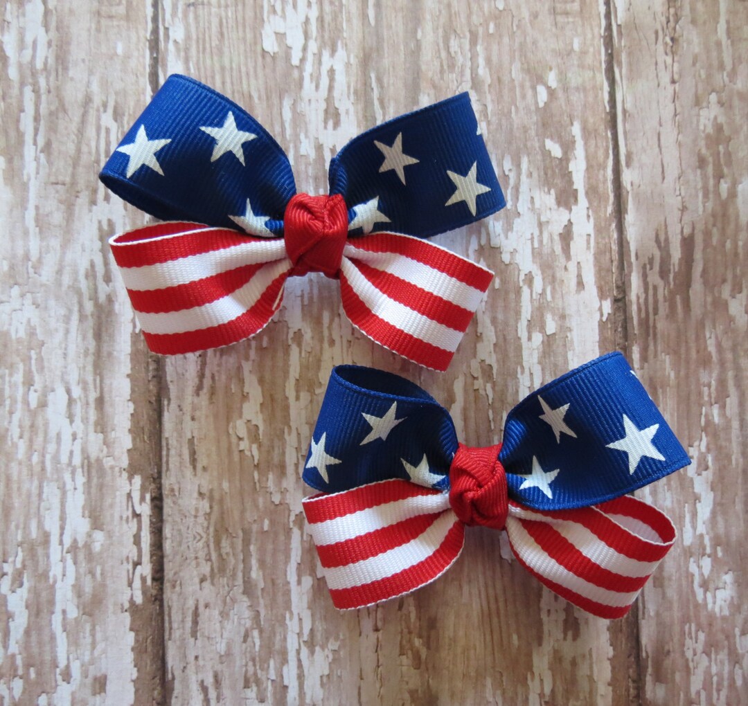 Patriotic Pigtail Bows: USA Flag Hair Clips, Set of 2 - Etsy