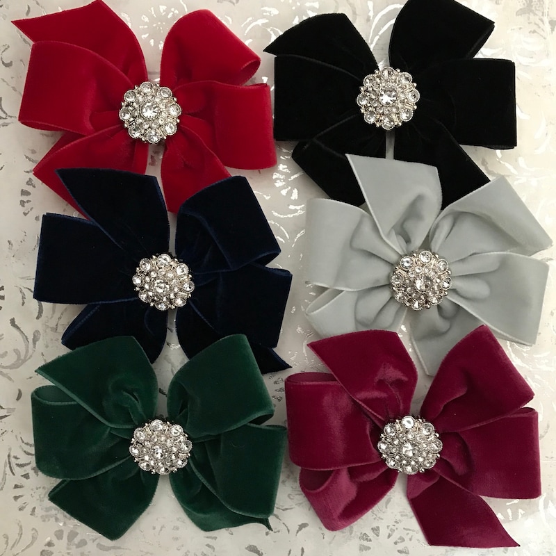 Long Silver Velvet Bow - Etsy