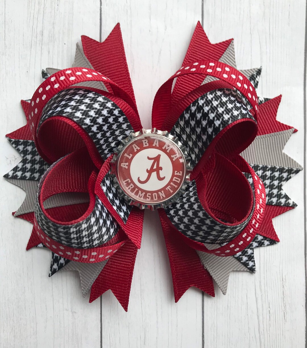 Alabama Crimson Tide Hair Bow: Houndstooth Bottlecap, 5 Inch - Etsy