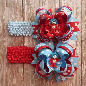 Dr Seuss Thing 1 and Thing 2 Hair Bow Headband Cat in the Hat - Etsy