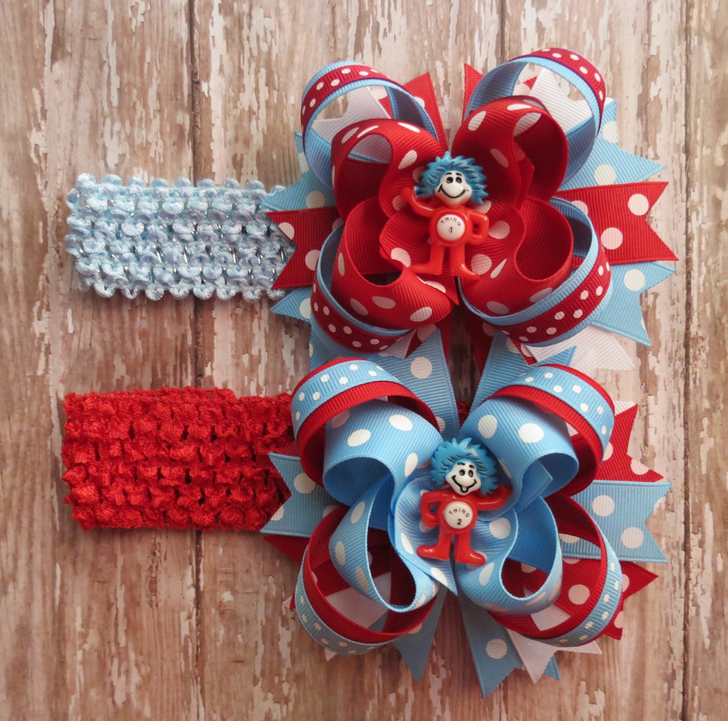 Dr Seuss Thing 1 and Thing 2 Hair Bow Headband Cat in the Hat - Etsy