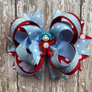 Dr Seuss Thing 1 and Thing 2 Hair Bow Headband Cat in the Hat Back-to ...