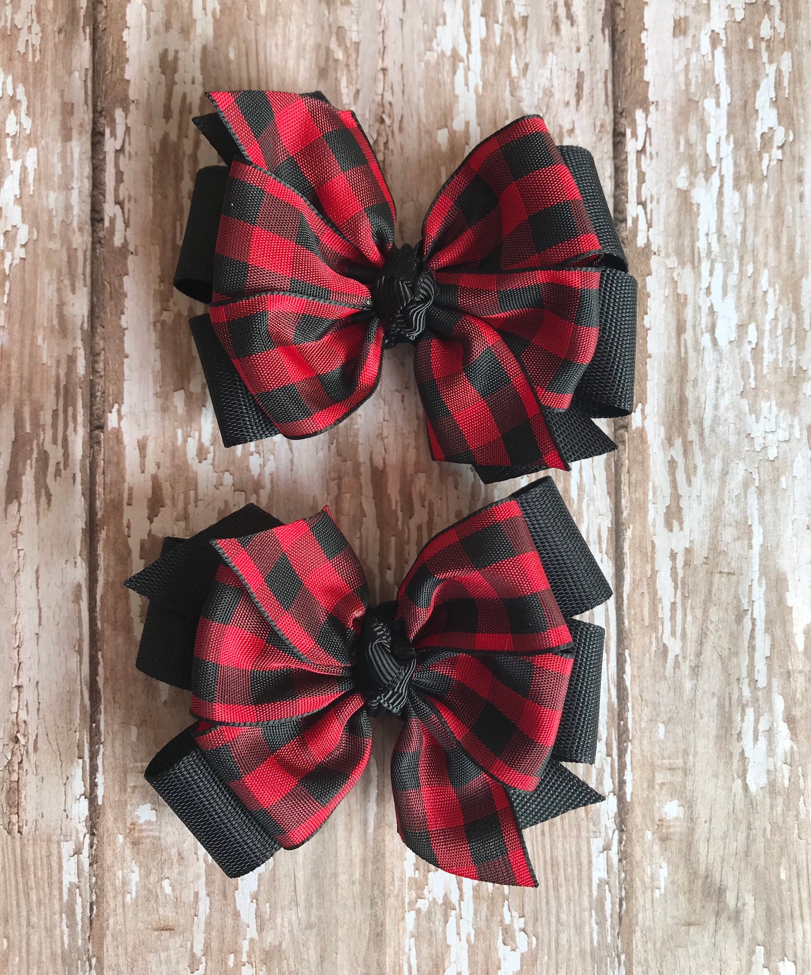 Buffalo Plaid Pigtail Bows set of 2 Red Black Toddler Small | Etsy