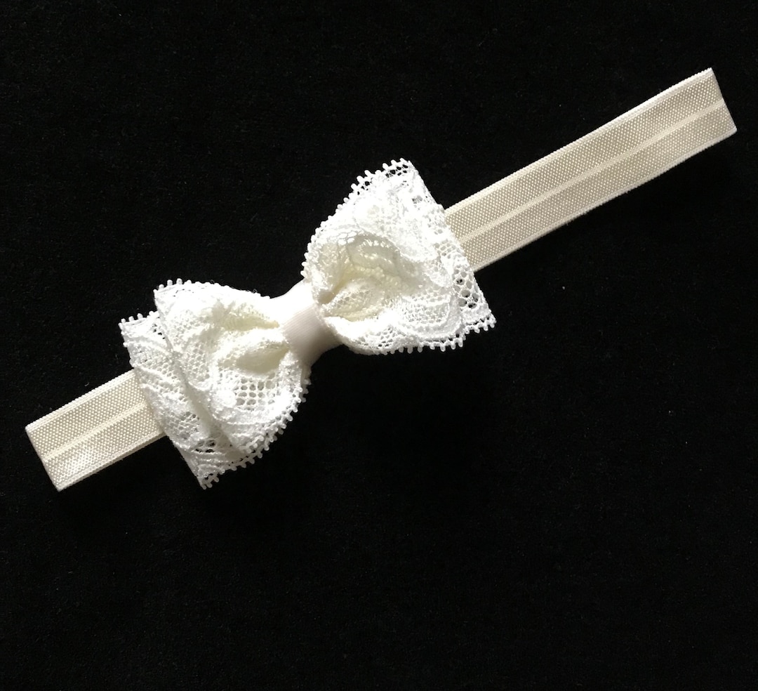 Ivory Lace Baby Headband: Christening Bow, FOE Headband - Etsy