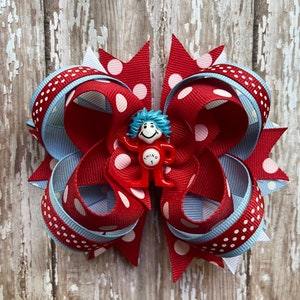 Dr Seuss Thing 1 and Thing 2 Hair Bow Headband Cat in the Hat Back-to ...